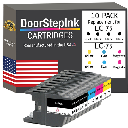 DoorStepInk Brand for Brother LC75 4 Black / 2 Each Color Remanufactur